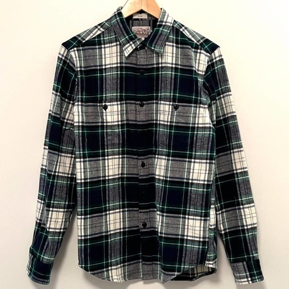 J. Crew | Shirts | Mens J Crew Midweight Flannel Shirt Green And Navy Buffalo Plaid Small Slim ...